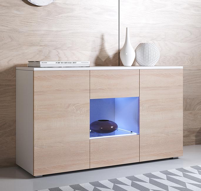 Credenza modello Luke A2 colore bianco e sonoma con piedini standard ...